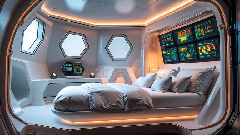 Futuristic High-Tech Sleeping Pod with Sleek Sci-Fi Design Stock ...