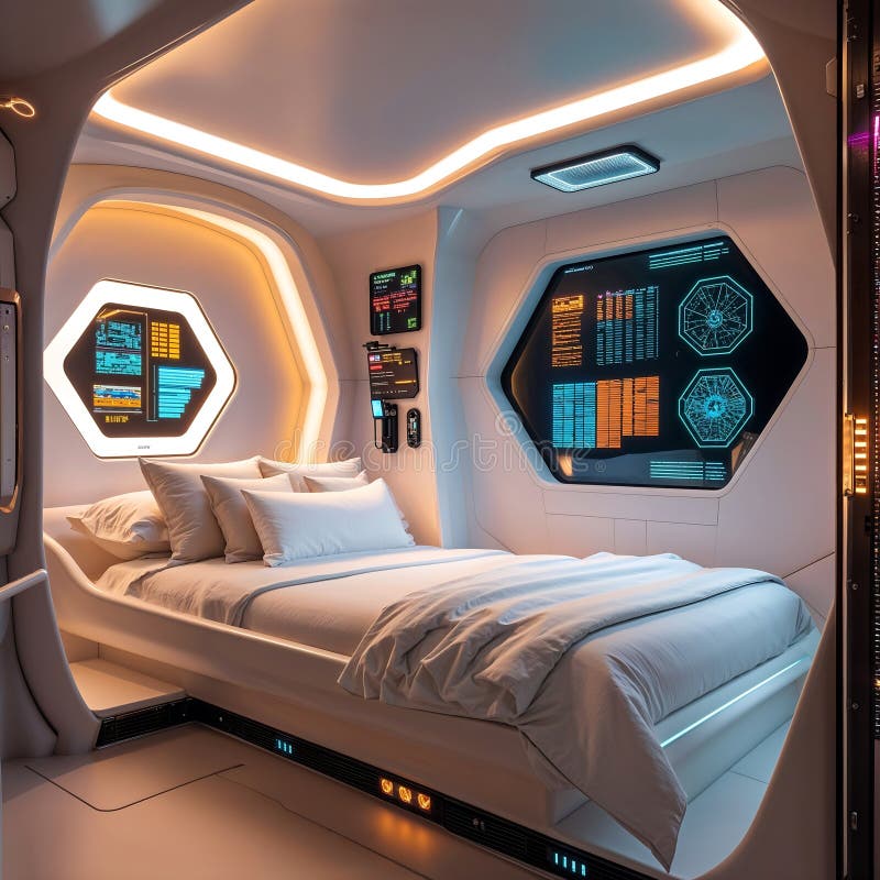 Futuristic High-Tech Sleeping Pod with Sleek Sci-Fi Design Stock ...