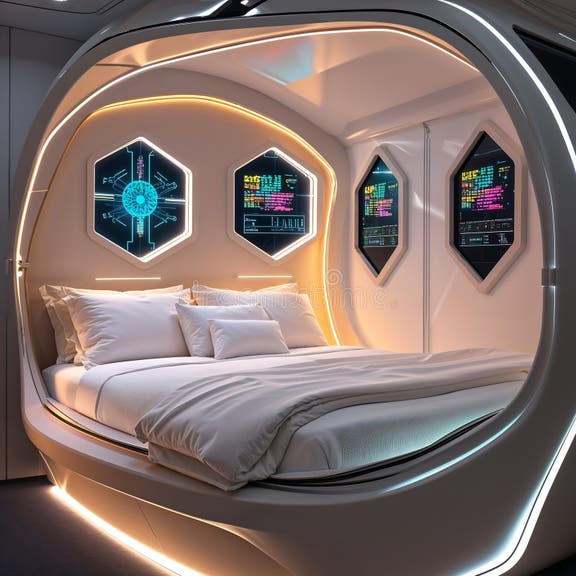 Futuristic High-Tech Sleeping Pod with Sleek Sci-Fi Design Stock ...