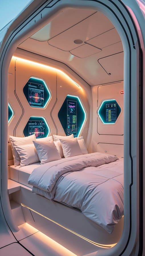 Futuristic High-Tech Sleeping Pod with Sleek Sci-Fi Design Stock ...