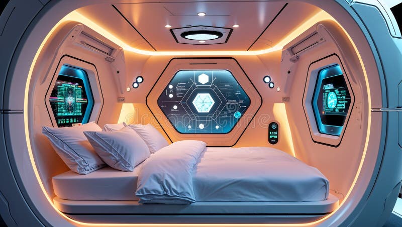 Futuristic High-Tech Sleeping Pod with Sleek Sci-Fi Design Stock ...