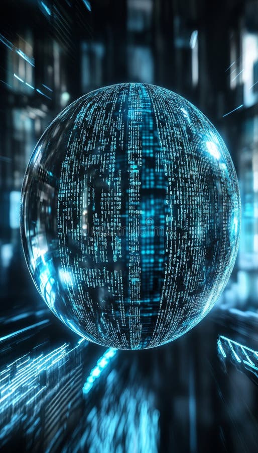 Futuristic High Tech Sphere with Flowing Digital Code in a Sleek and ...