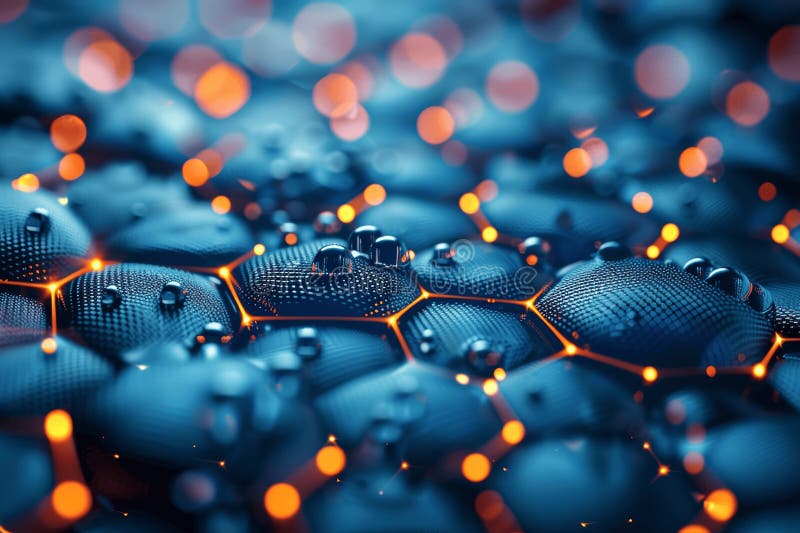 Futuristic High-Tech Surface with Hexagonal Patterns and Water Droplets ...