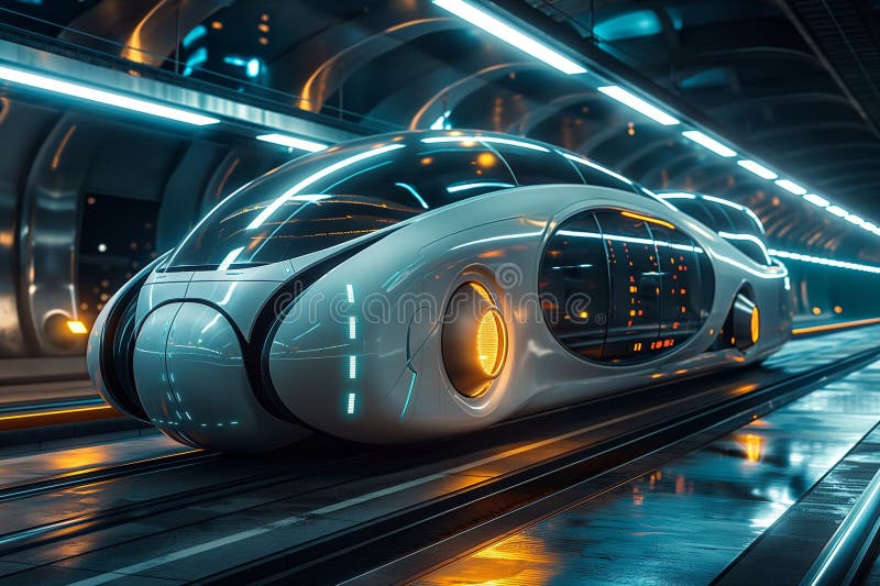 Futuristic High-tech Train with Glowing Wheels in a Sleek, Sci-fi ...