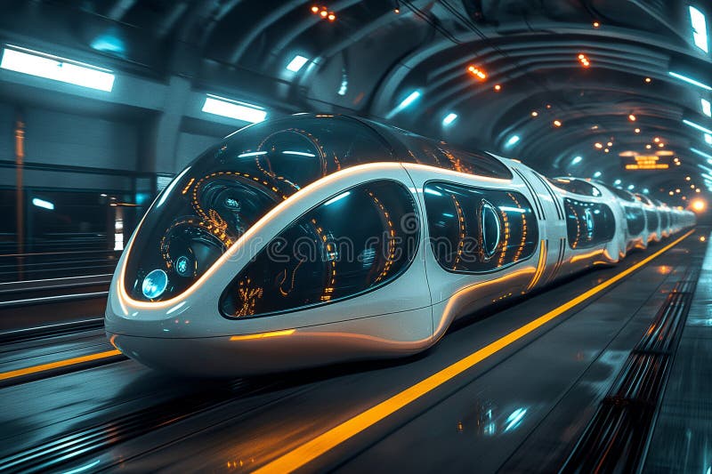 Futuristic High-tech Train with Glowing Wheels in a Sleek, Sci-fi ...