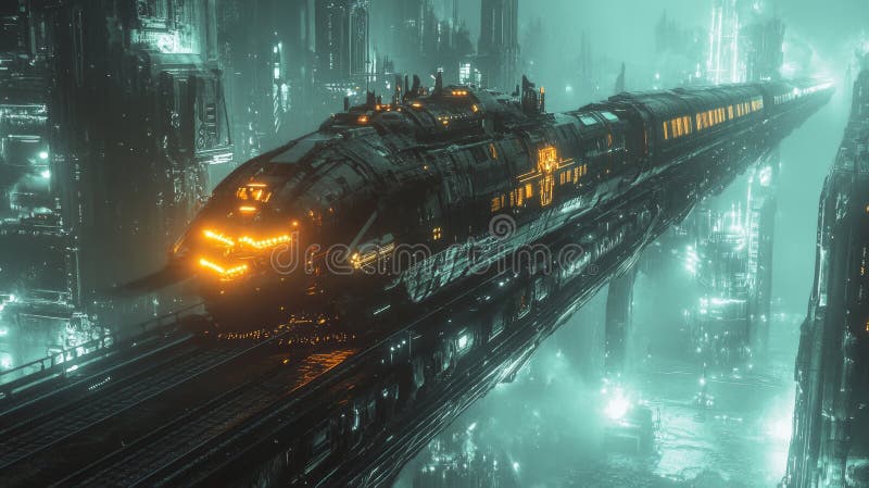 Futuristic High-Tech Train Racing in Sci-Fi Cityscape Stock Image ...