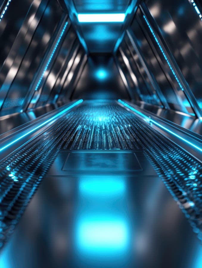 Futuristic High Tech Tunnel Interior with Holographic Display and ...