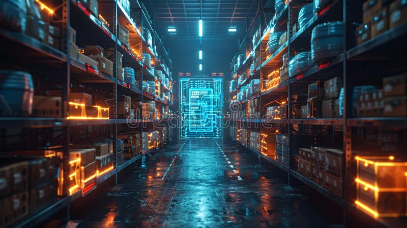 Futuristic High-Tech Warehouse with Digital Elements, Generative AI ...