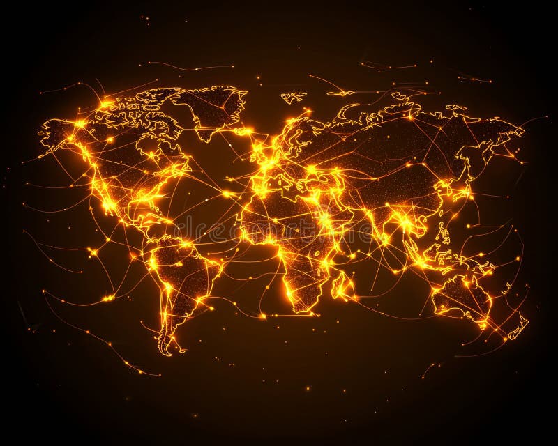 A Futuristic, High-tech World Map with Colorful Data Flows and Digital ...