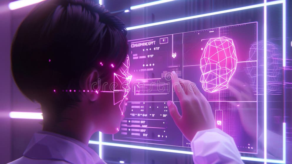 Futuristic High Technology Advanced Holographic Quantum Computer Facial ...