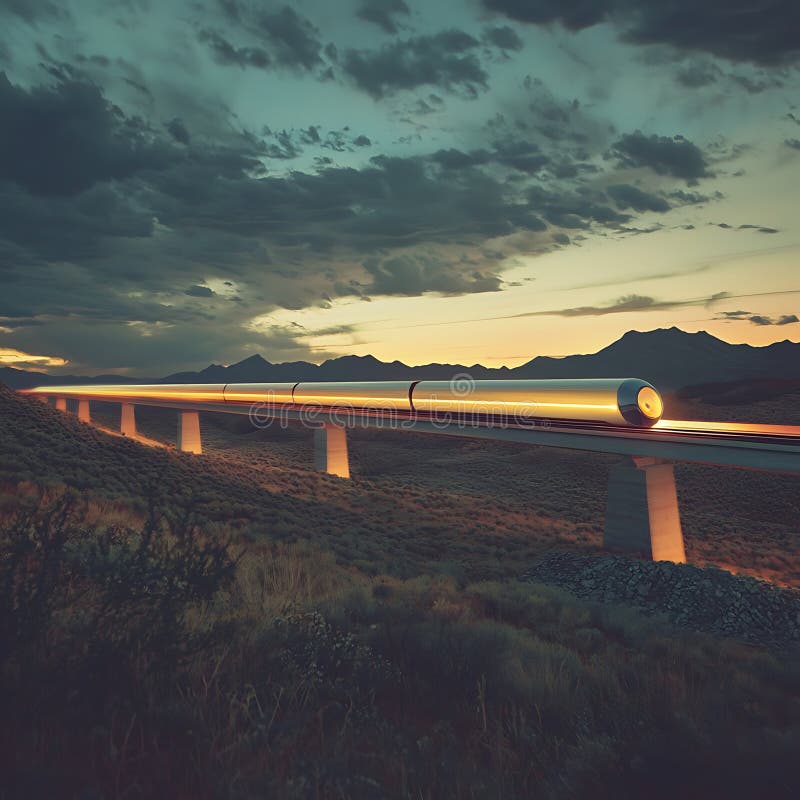 Futuristic HighSpeed Train at Sunset Crossing Elevated Tracks through ...
