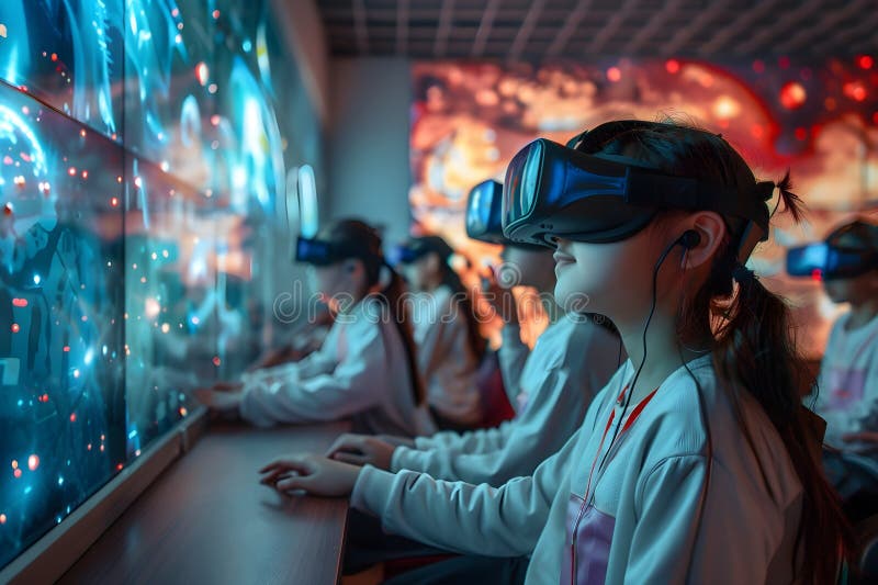 A Futuristic, Hightech Public School Classroom with Students Using VR ...