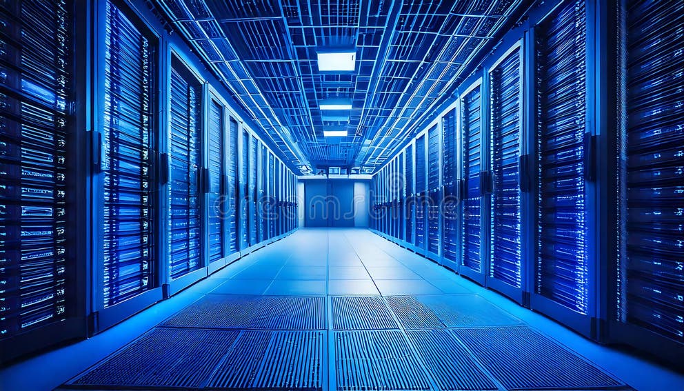Futuristic, Hightech Server Room. Bluetoned Network Infrastructure ...