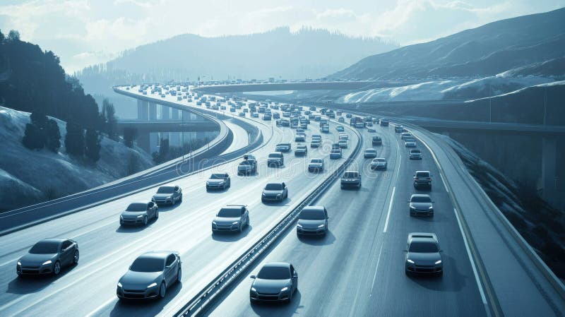 Futuristic Highway with Driverless Cars, Seamless Traffic and Advanced ...
