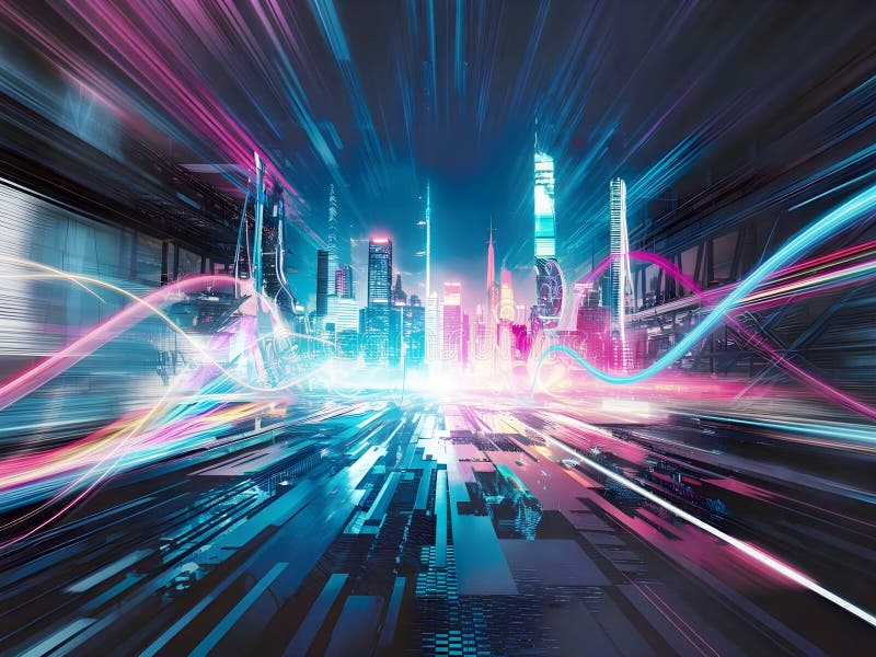 Futuristic Highway with Glowing Blue Traffic Data and Smart City ...