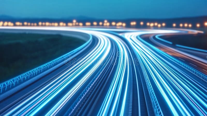 Futuristic Highway Speed Technology Night Lights Transportation Stock ...