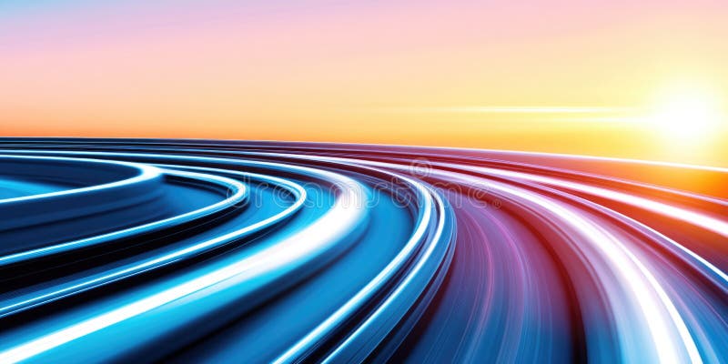Futuristic Highway at Sunset with Dynamic Light Trails Stock Photo ...