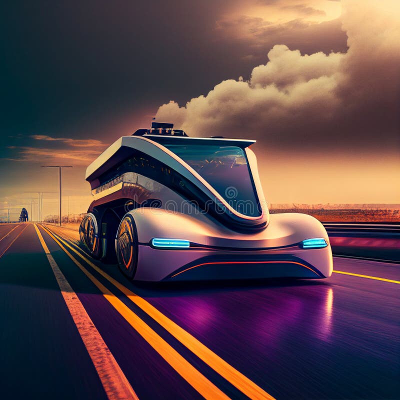 Futuristic Car on a Highway Created with Generative AI Stock ...