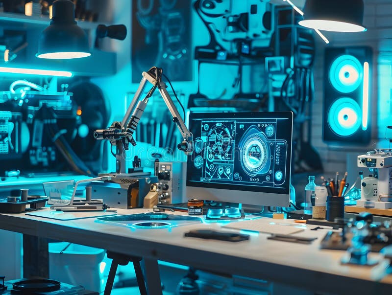 Futuristic Hobby Workshop with Holographic Crafting Tools and ...