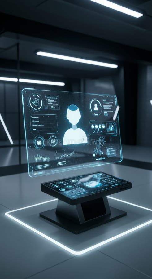 Futuristic Hologram Display with User Profile Stock Illustration ...