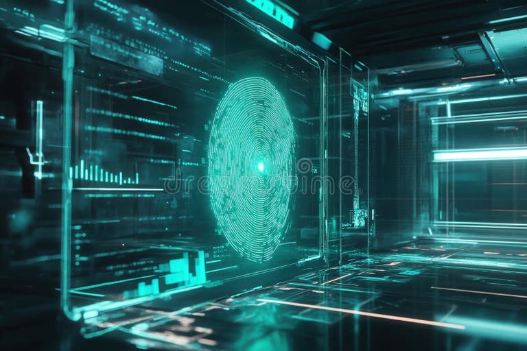 Futuristic Hologram Displaying Digital Fingerprint and Data Visualization Stock Image - Image of ...