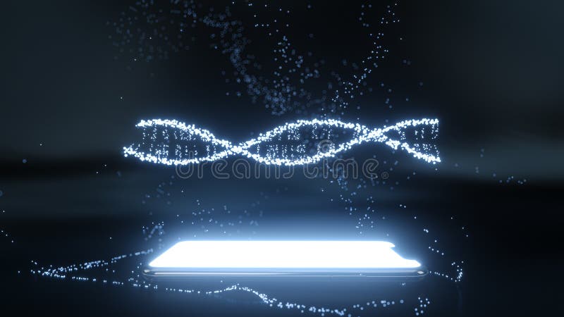 Futuristic Hologram of a DNA Chain Spiral Floating Over a Smartphone ...
