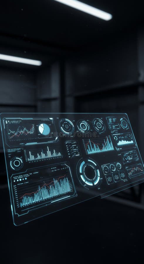 Futuristic Hologram Interface with Blue Data Graphics Stock ...