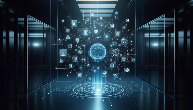 Futuristic Hologram Interface with Neon Blue Accents Stock Illustration ...