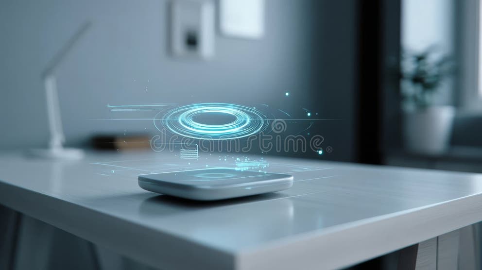 Futuristic Hologram Interface Projected from a Sleek Smart Device on a ...