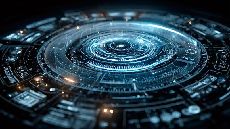 Futuristic Hologram Showing Rotating Circular Data Analysis Interface Stock Photo - Image of ...