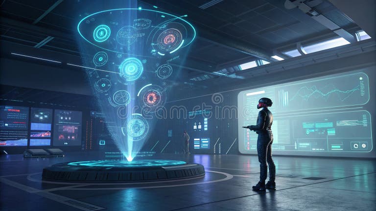 Futuristic Hologram Technology Interface Data Science Ai Innovation ...