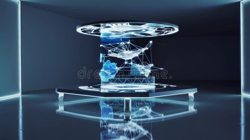 Futuristic Hologram Transforming into Interactive Globe in Empty Room ...