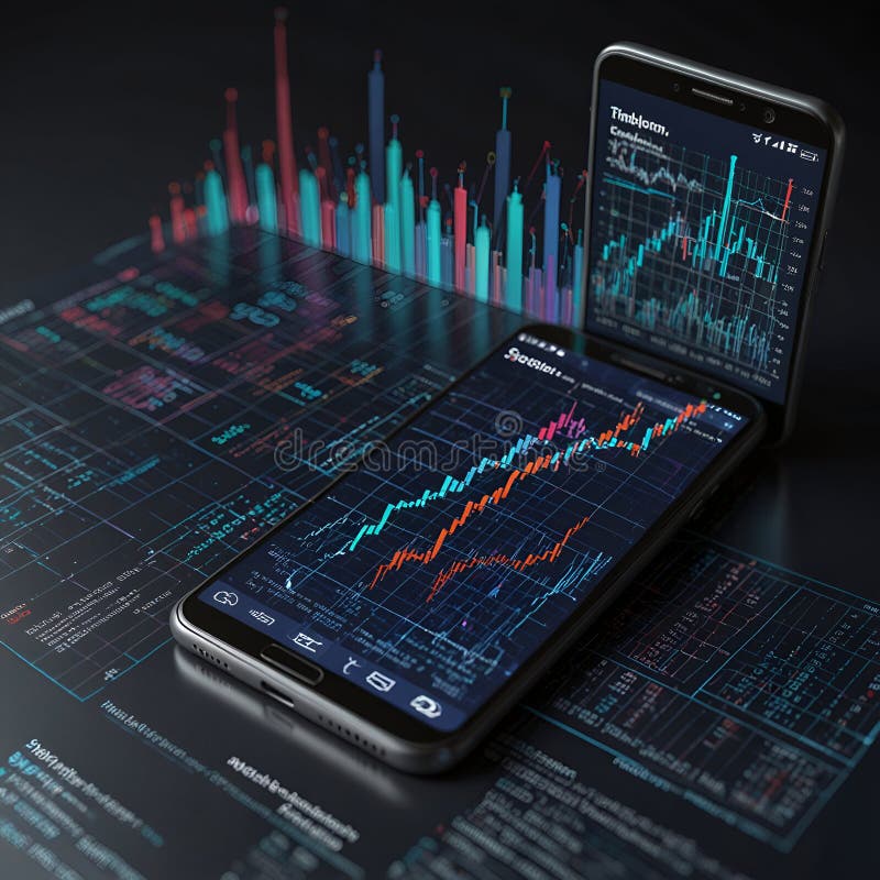 Futuristic Holograms and Podiums with 3D Mobile Phones. Abstract ...