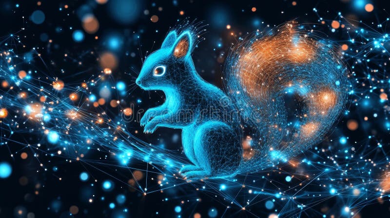 Futuristic Holographic Blue Squirrel in Digital Space, Symbolizing ...
