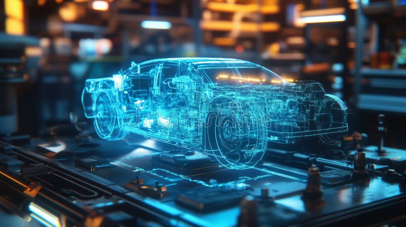 Futuristic Holographic Car Design in a High-tech Workshop Stock ...