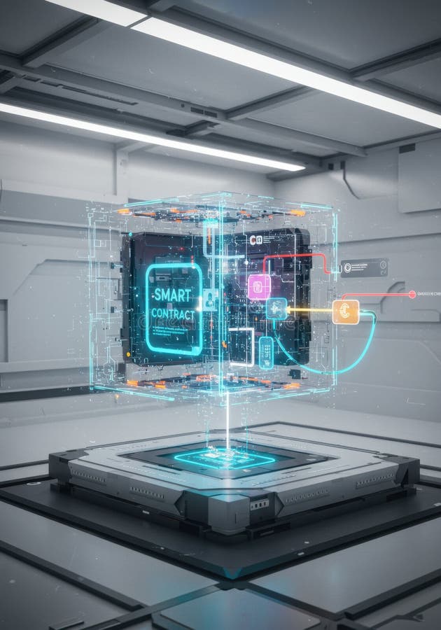 Futuristic Holographic Chip Interface in a Modern Tech Lab Stock Illustration - Illustration of ...