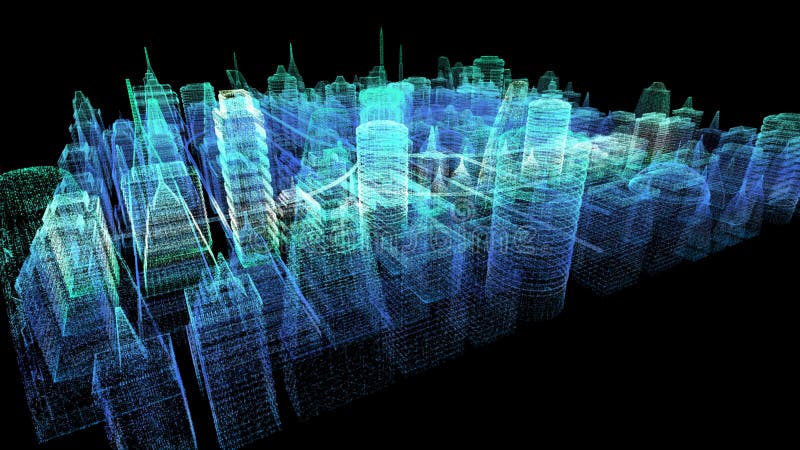 Futuristic Holographic Cyber City Stock Illustration - Illustration of ...