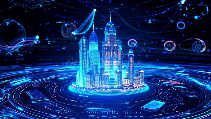 Futuristic Holographic City Glowing in Digital Orbit with Sci-fi ...