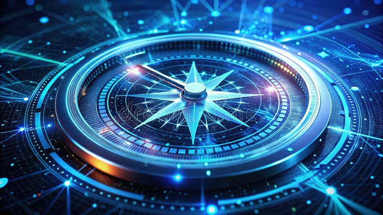 Futuristic Holographic Compass a Glowing Digital Navigation Interface ...