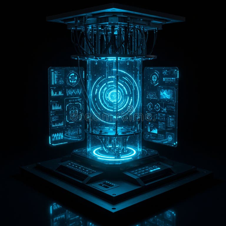 Futuristic Holographic Computer Interface Featuring a Central ...