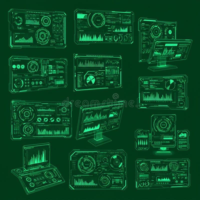 Futuristic, Holographic Computer Interfaces Displaying Various Data Visualizations. Stock ...