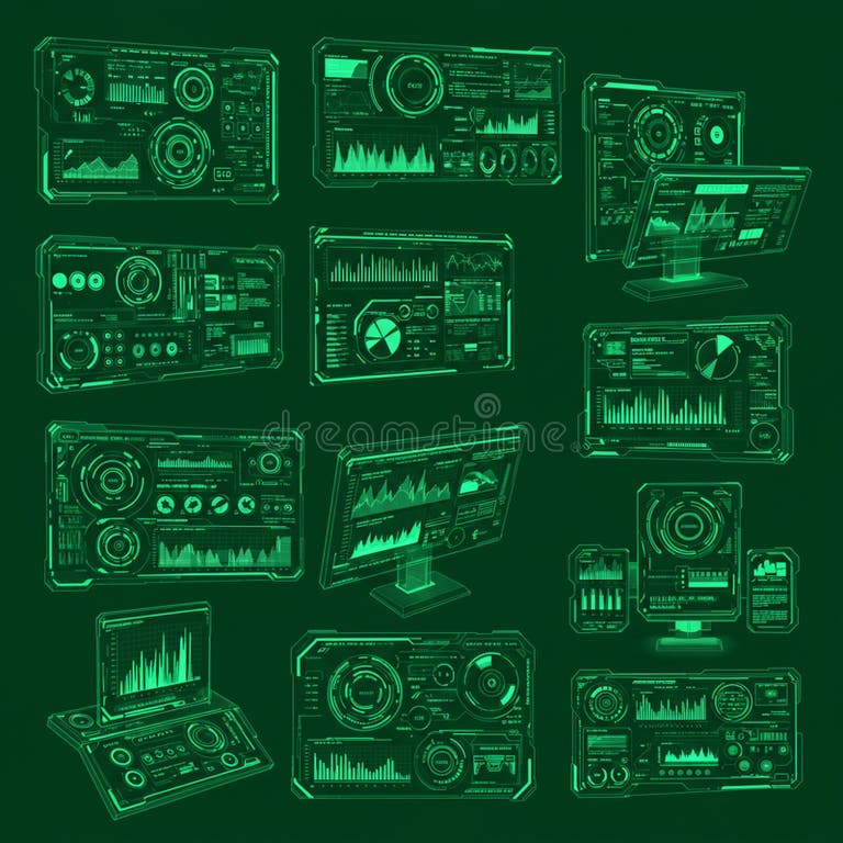 Futuristic, Holographic Computer Interfaces Displaying Various Data ...