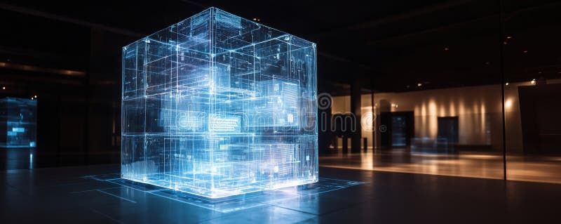 Futuristic Holographic Cube Installation Showcasing Advanced Technology ...