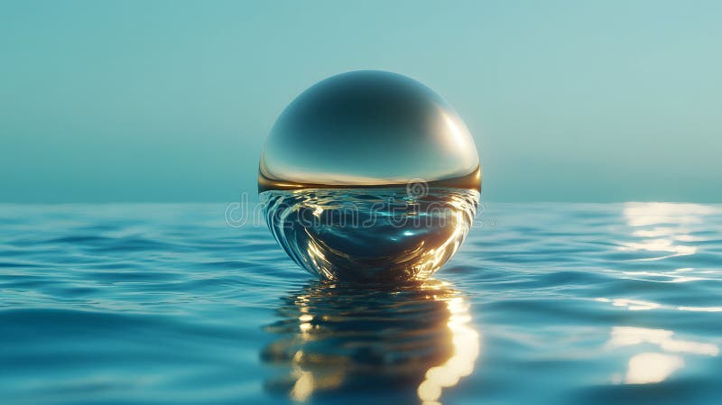 Futuristic Holographic 3D Sphere Floating in Serene Water Stock ...