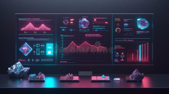 Futuristic Holographic Data Analytics Dashboard with Neon UI Stock Photo - Image of tech ...