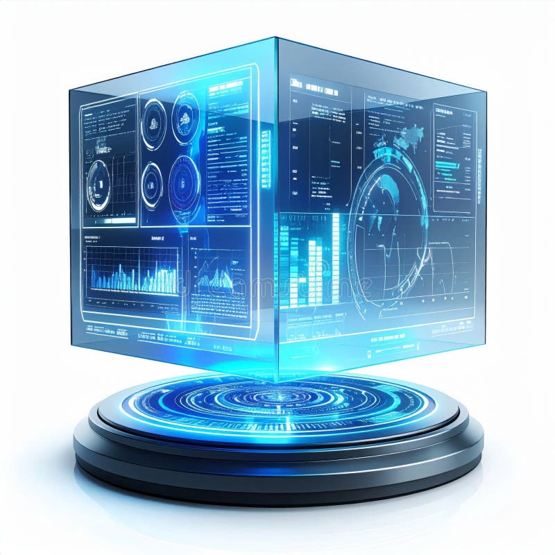 Futuristic Holographic Data Cube with Blue Interface Stock Illustration - Illustration of modern ...