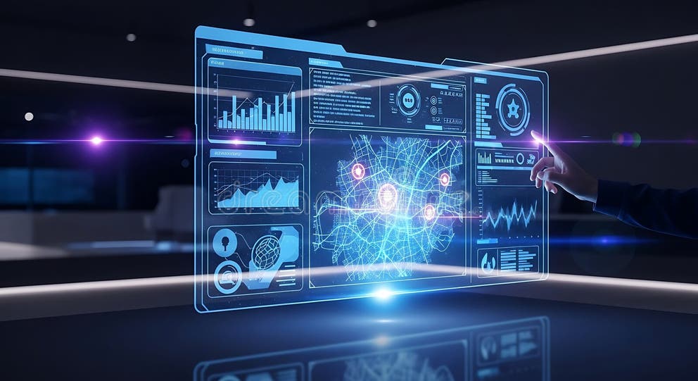 Futuristic Holographic Data Interface Displaying Complex Network Analysis Stock Illustration ...