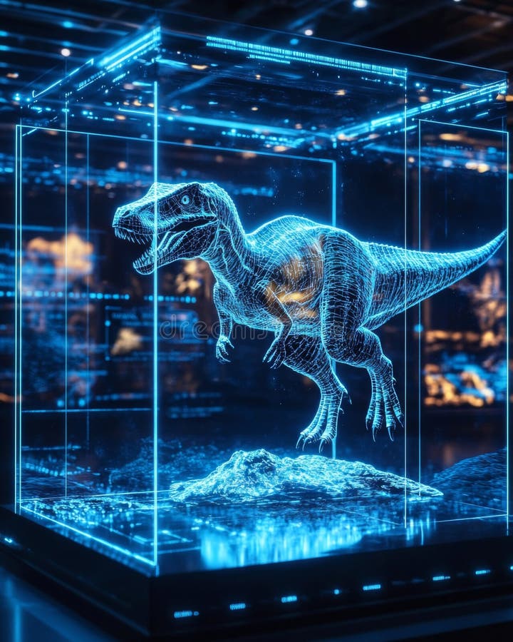 Futuristic Holographic Dinosaur Display in High-tech Digital Museum ...