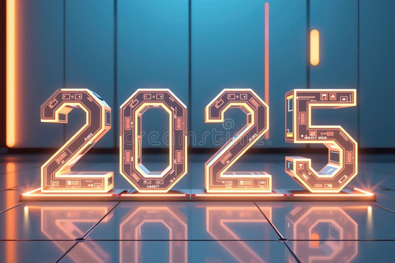 Futuristic: "2025" Holographic Display Stock Illustration ...