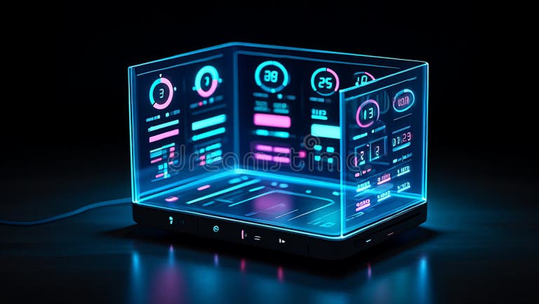 Futuristic Holographic Display Interface Showing Digital Data and Analytics Stock Illustration ...